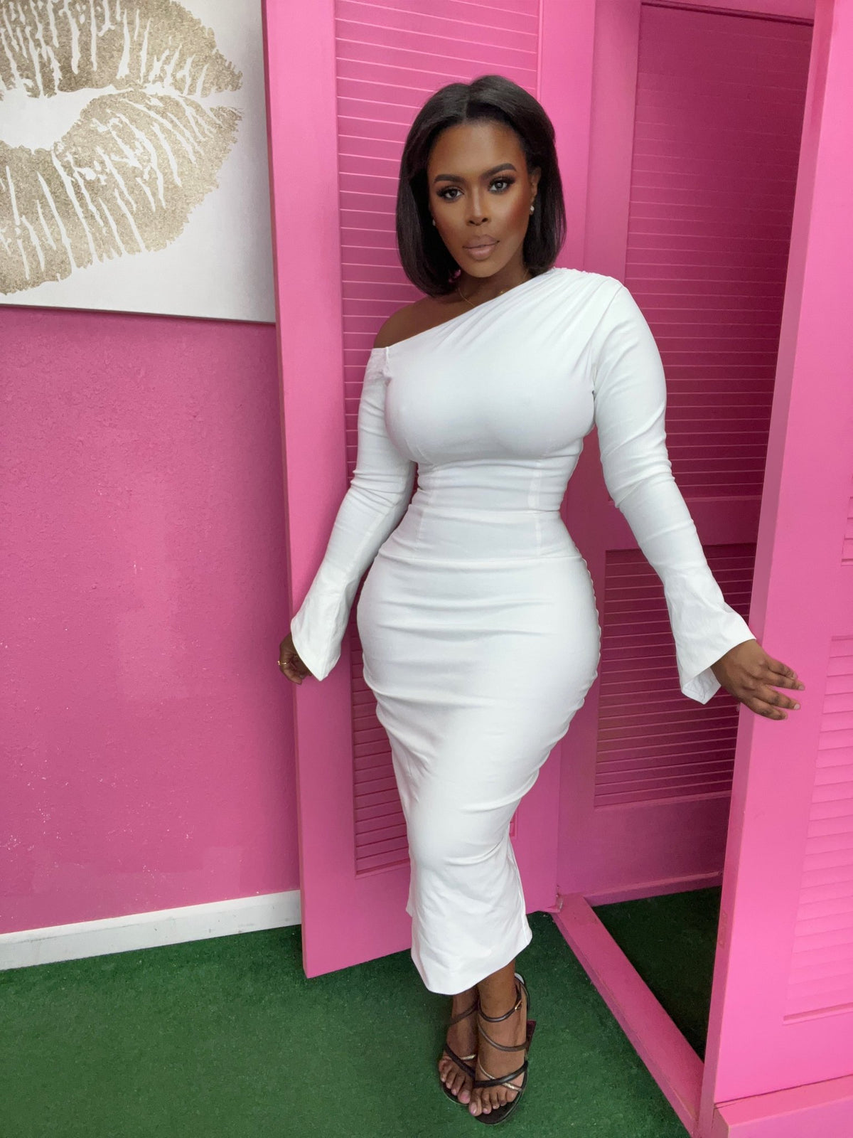Off the Shoulder Blue Dress - White | Curvy Gyals